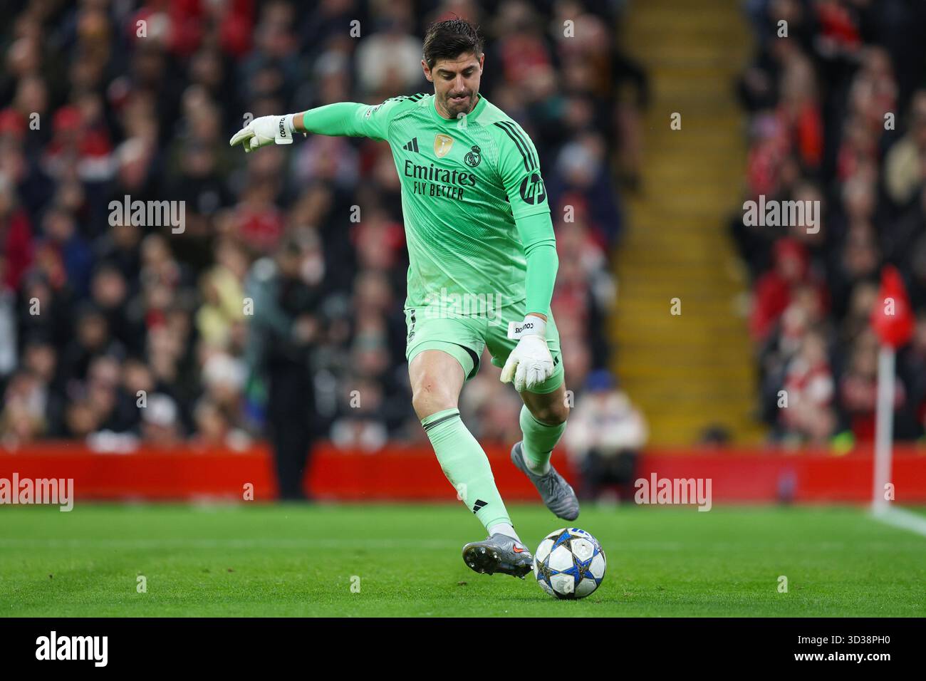Liverpool, England, 4th November 2025. Thibaut Courtois of Real Madrid ...