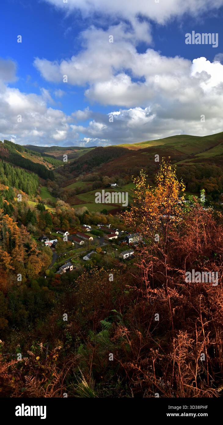 Autumn landscape in the Dulas Valley Mid-Wales looking East across ...