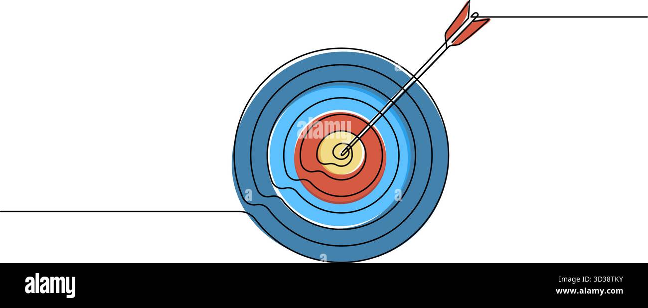 colored continuous line drawing of arrow in bullseye center of target ...