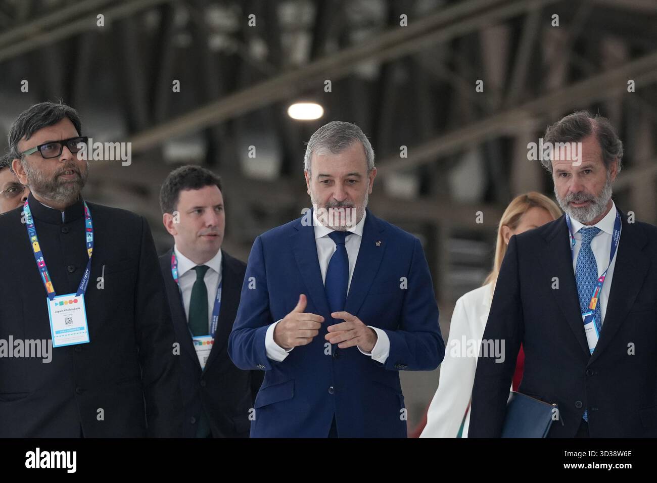 Mayor of Barcelona, Jaume Collboni (c), Ambassador of India to Spain ...