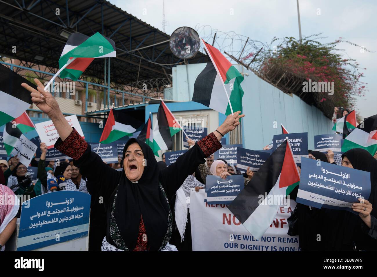 Palestinians in Lebanon chant slogans during a protest against ...