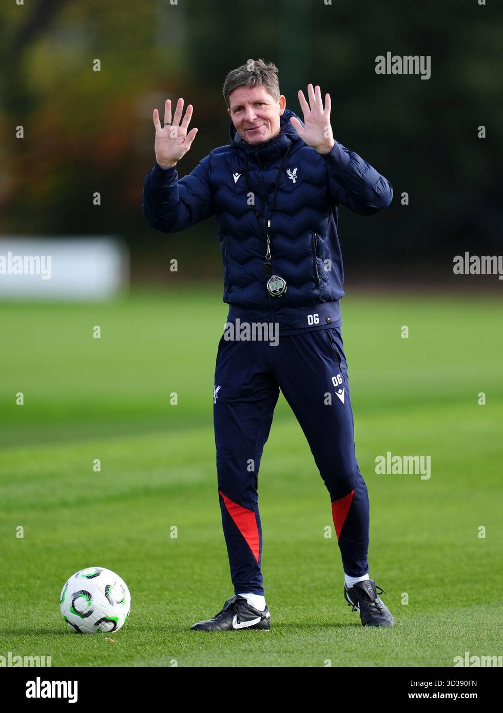 Crystal Palace manager Oliver Glasner during a training session at the ...