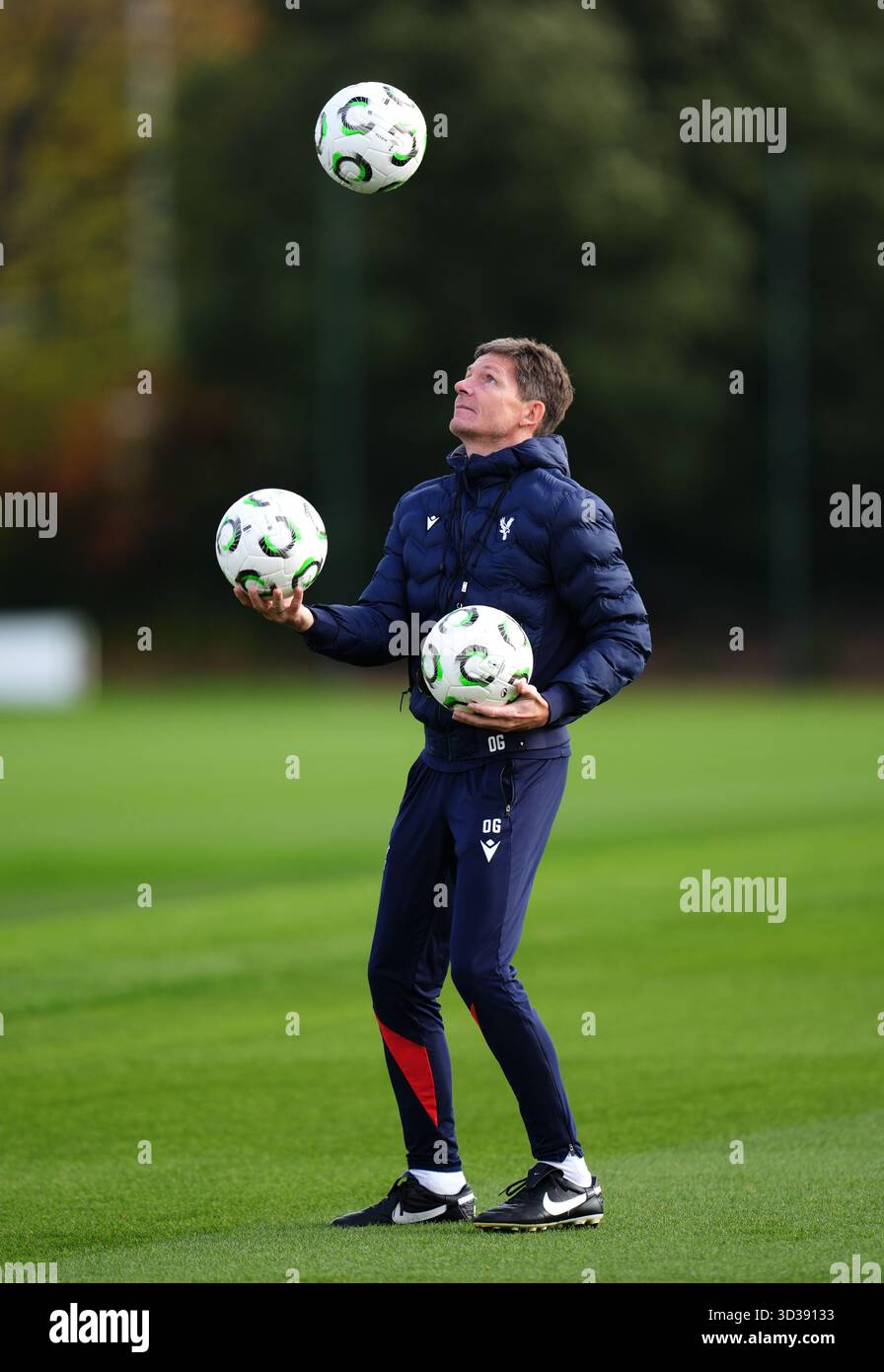 Crystal Palace manager Oliver Glasner during a training session at the ...