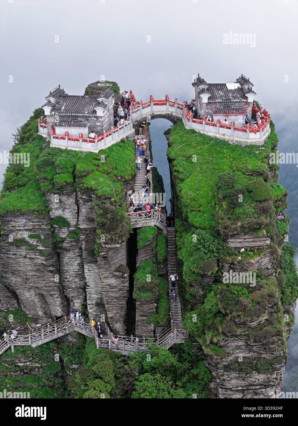 Aerial view of the Temple on Fanjingshan's summit, a breathtaking sight ...