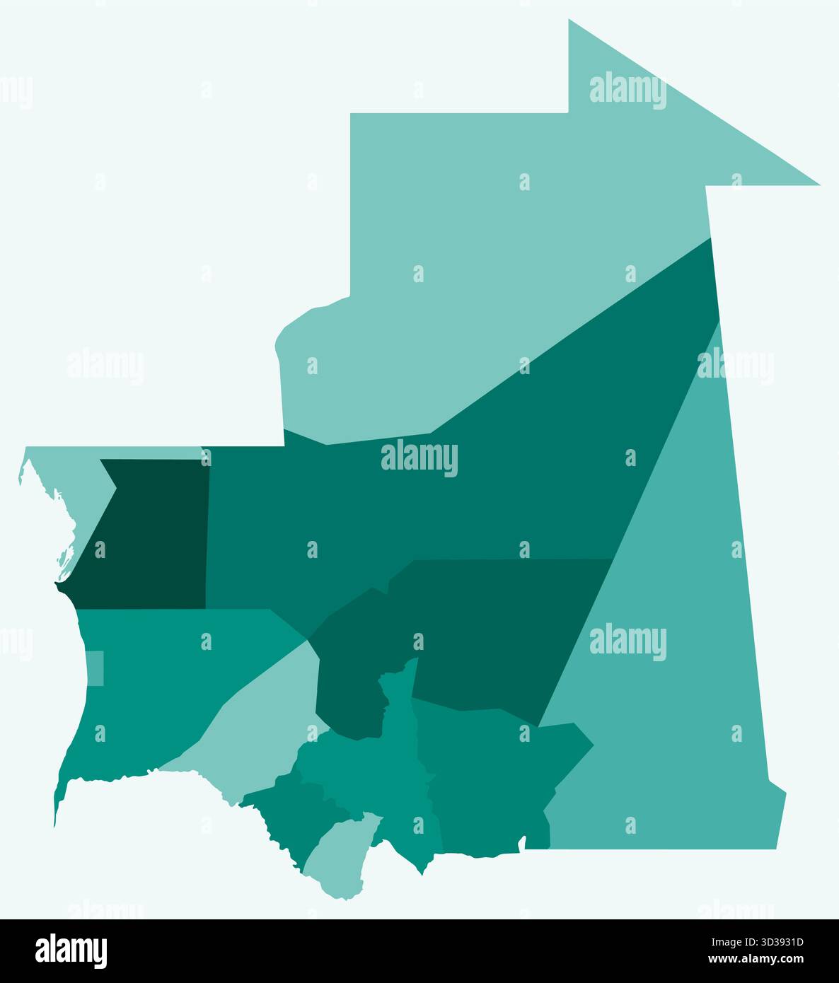 Map of Mauritania with regions. Just a simple country border map with ...