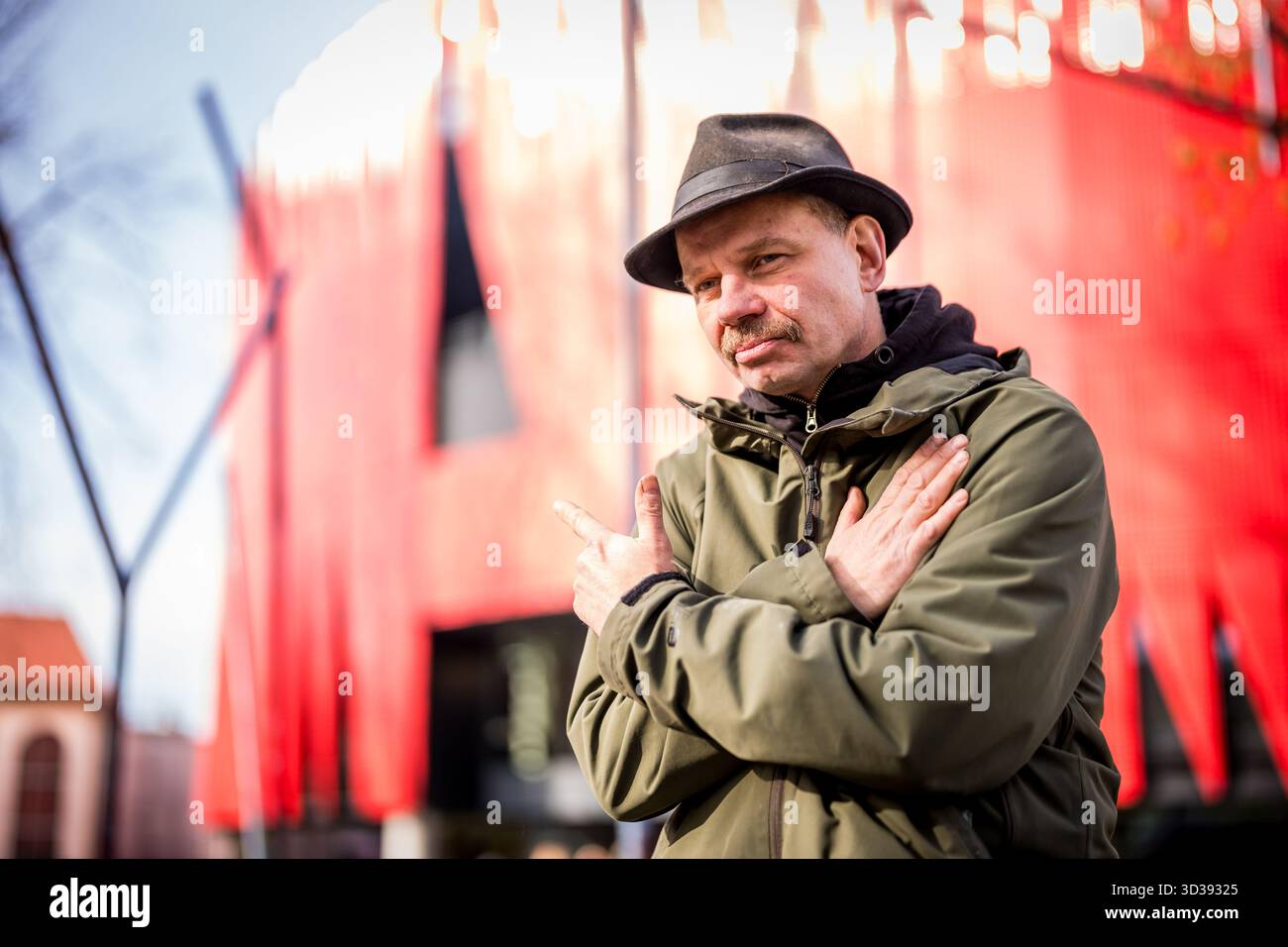 Artist Kristof Kintera poses by his sculpture, which was unveiled in ...
