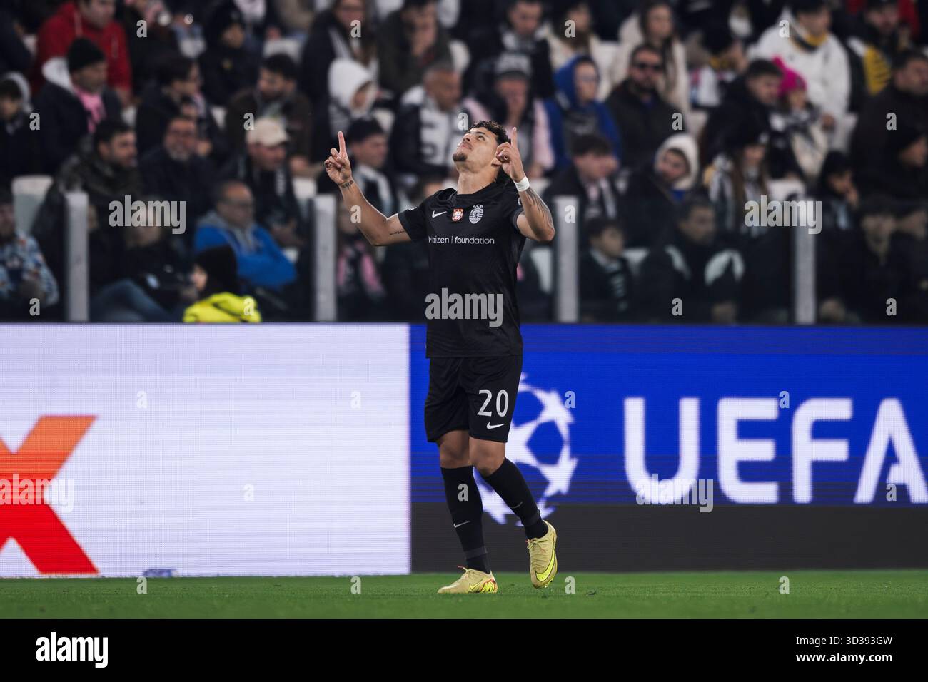 Maximiliano Araujo of Sporting CP celebrates after scoring the opening ...