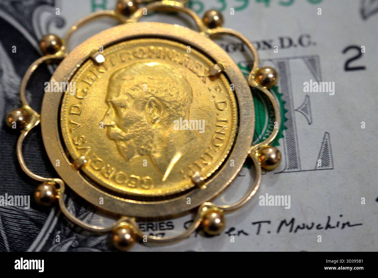 USD American dollars money and obverse side of King George V gold ...