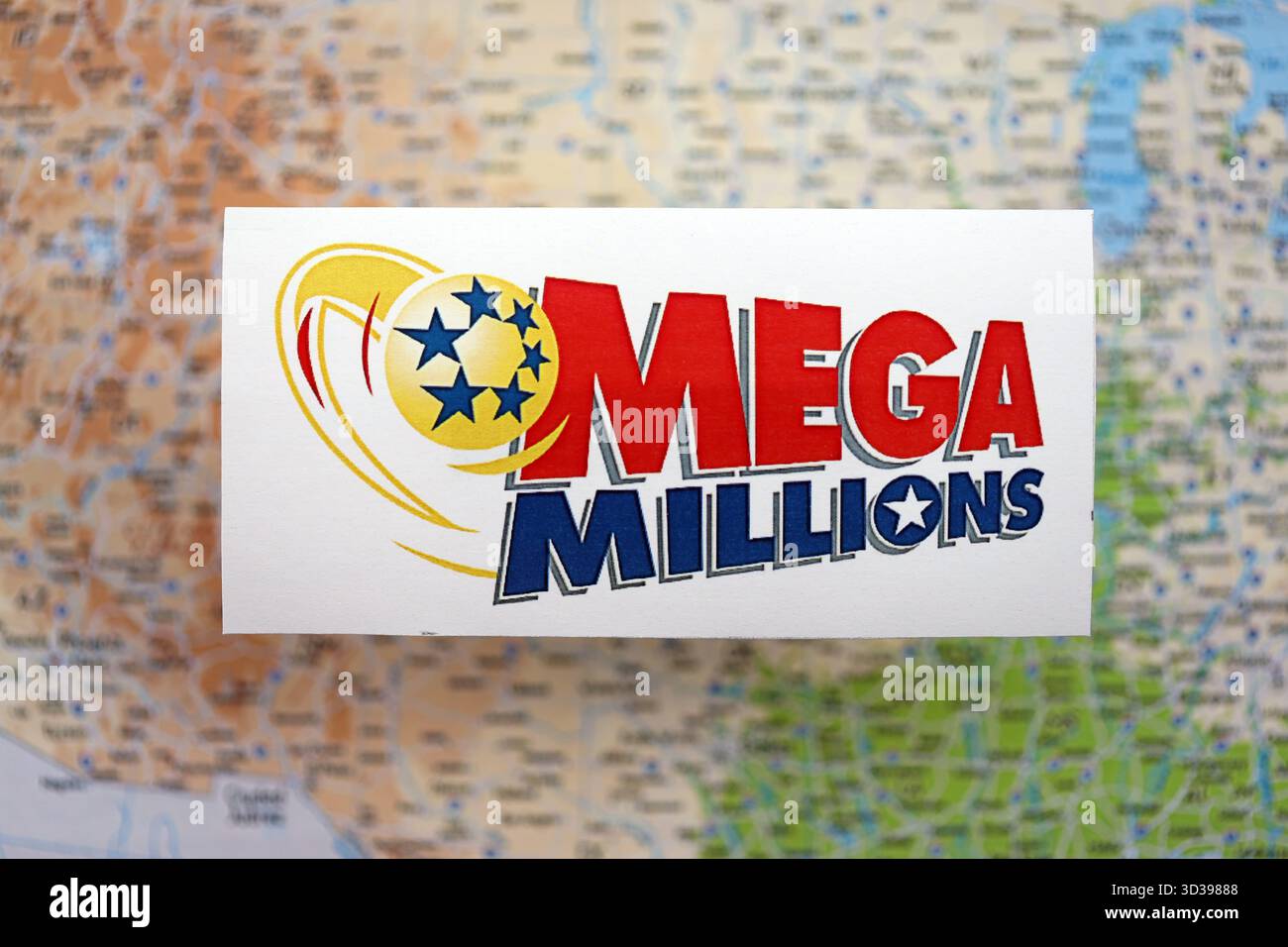 KYIV, UKRAINE - OCTOBER 22, 2025 Mega Millions lottery service company ...