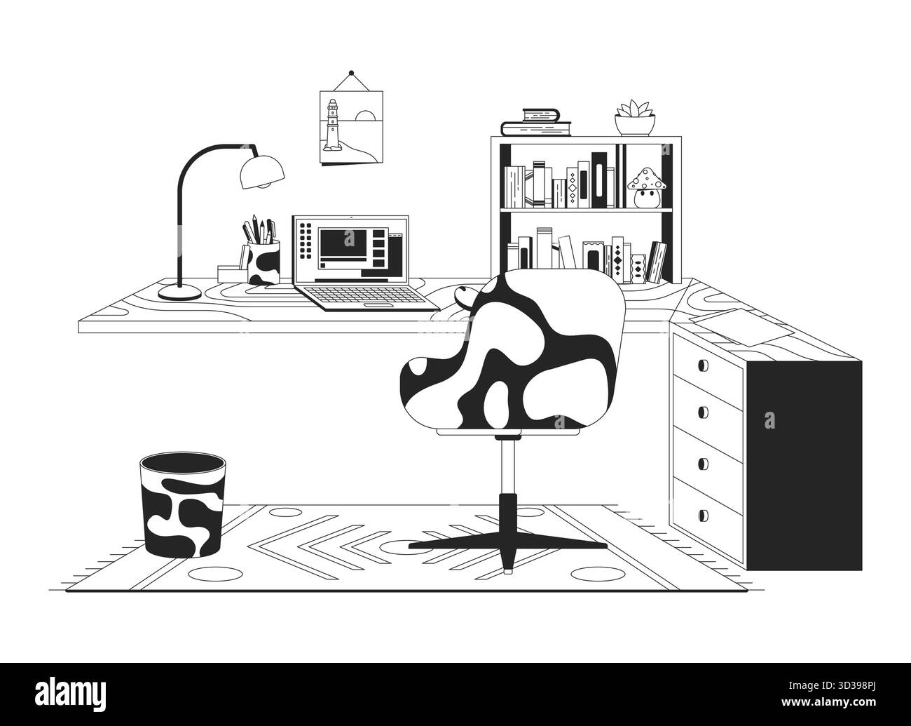 Organized home office interior 2D line object Stock Vector Image & Art ...