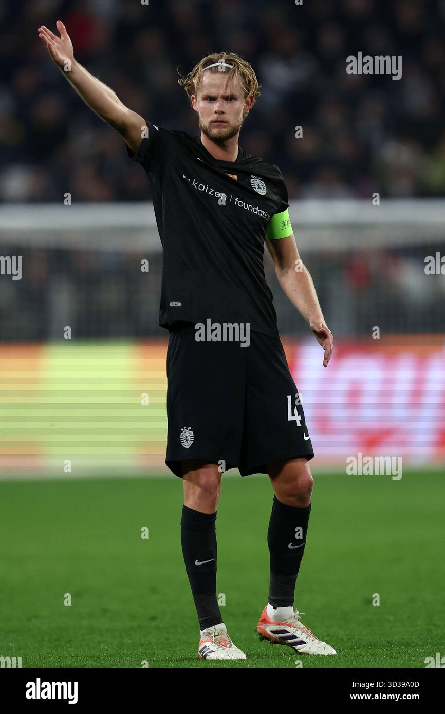 Morten Hjulmand of Sporting CP gestures during the UEFA Champions ...
