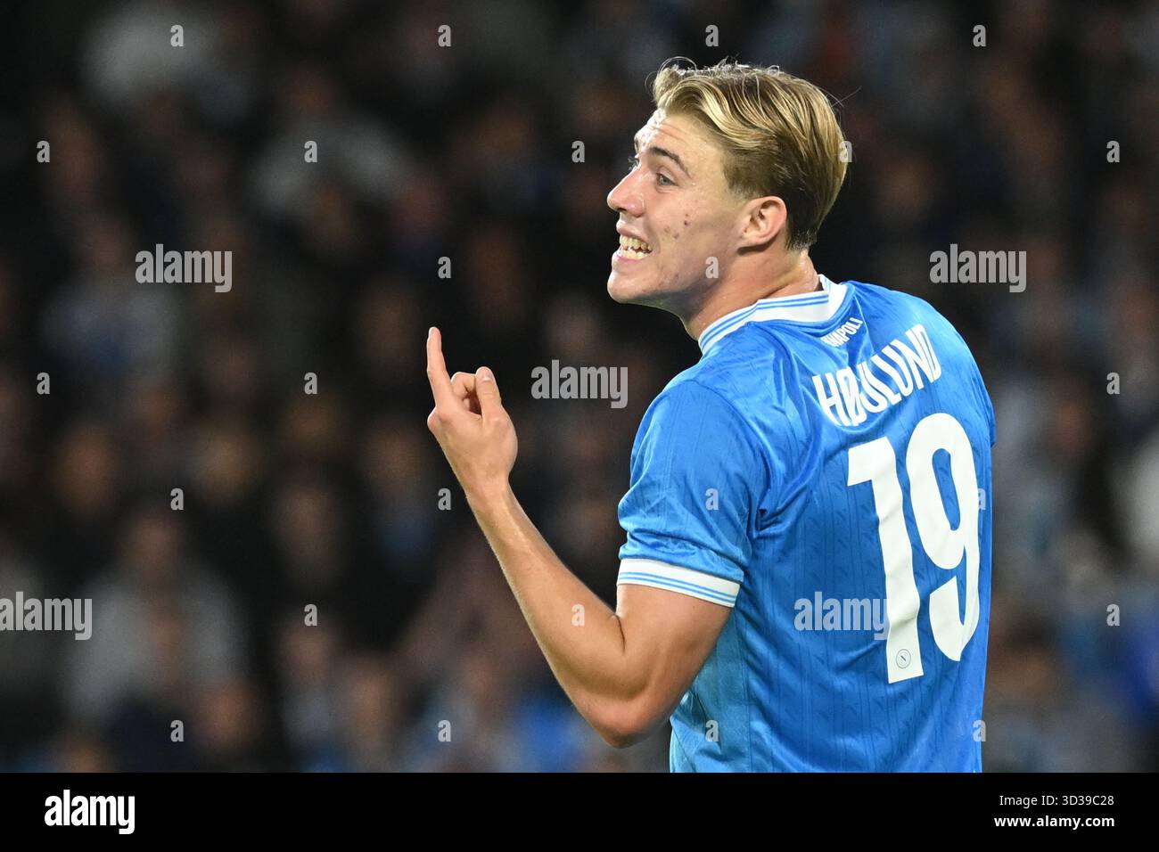 Rasmus Hojlund of SSC Napoli gestures during the Uefa Champions League ...