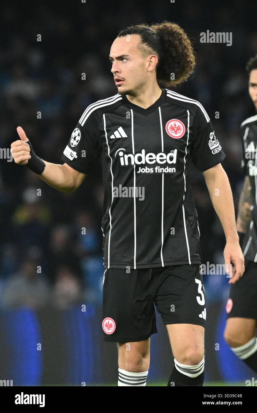 Arthur Theate of Eintracht Frankfurt gestures during the Uefa Champions ...