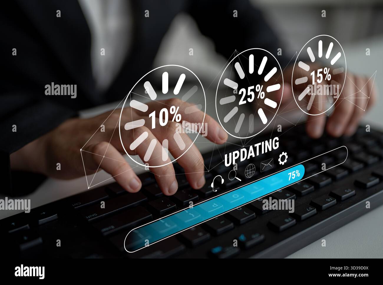 A concept of a system update and software installation. A progress bar ...