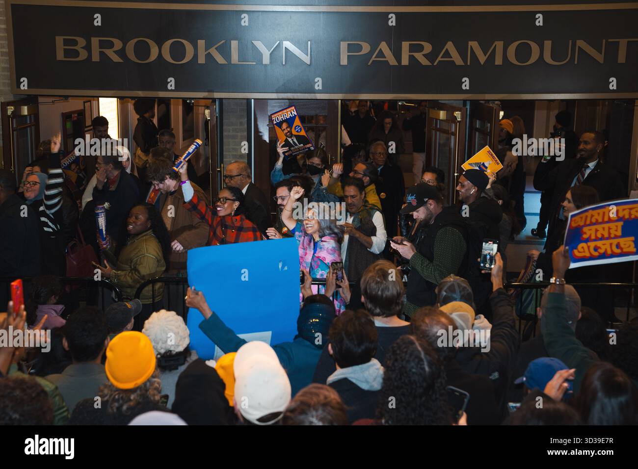 Zohran Mamdani supporters cheer as they exit the mayor-elect’s election ...