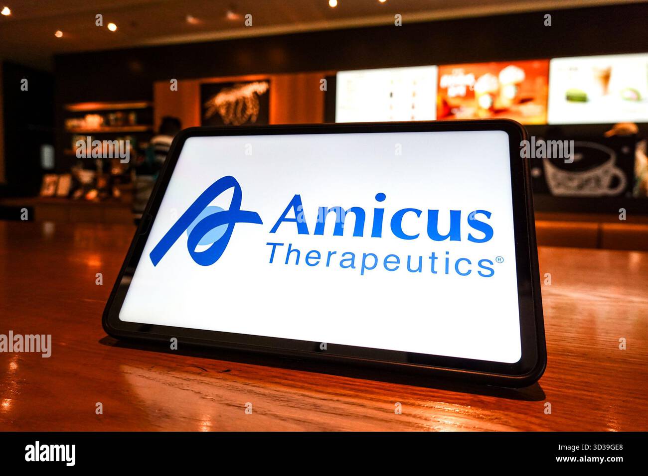In this photo illustration, the Amicus Therapeutics logo is displayed ...