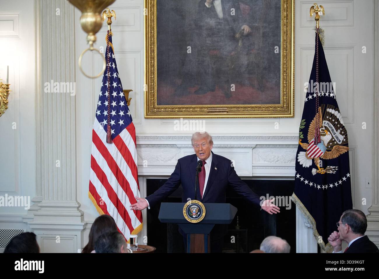 US President Donald Trump delivers remarks at the breakfast with ...