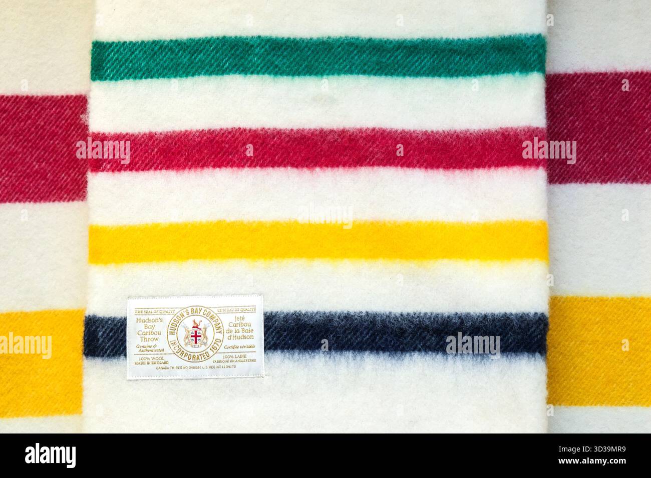 A blanket on display at Canadian Tire's relaunch of the HBC brand and ...