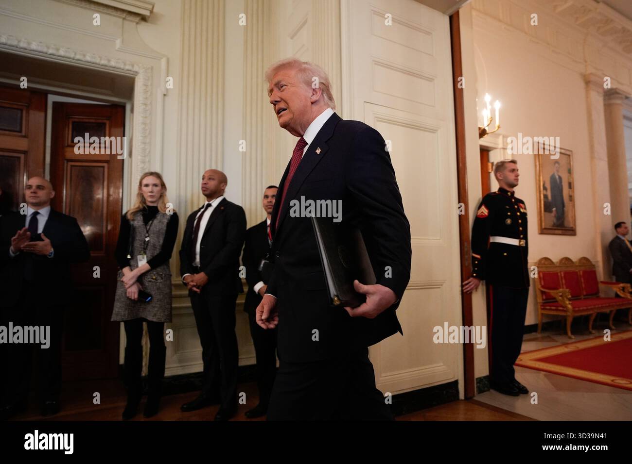 US President Donald Trump arrives at the breakfast with republican ...