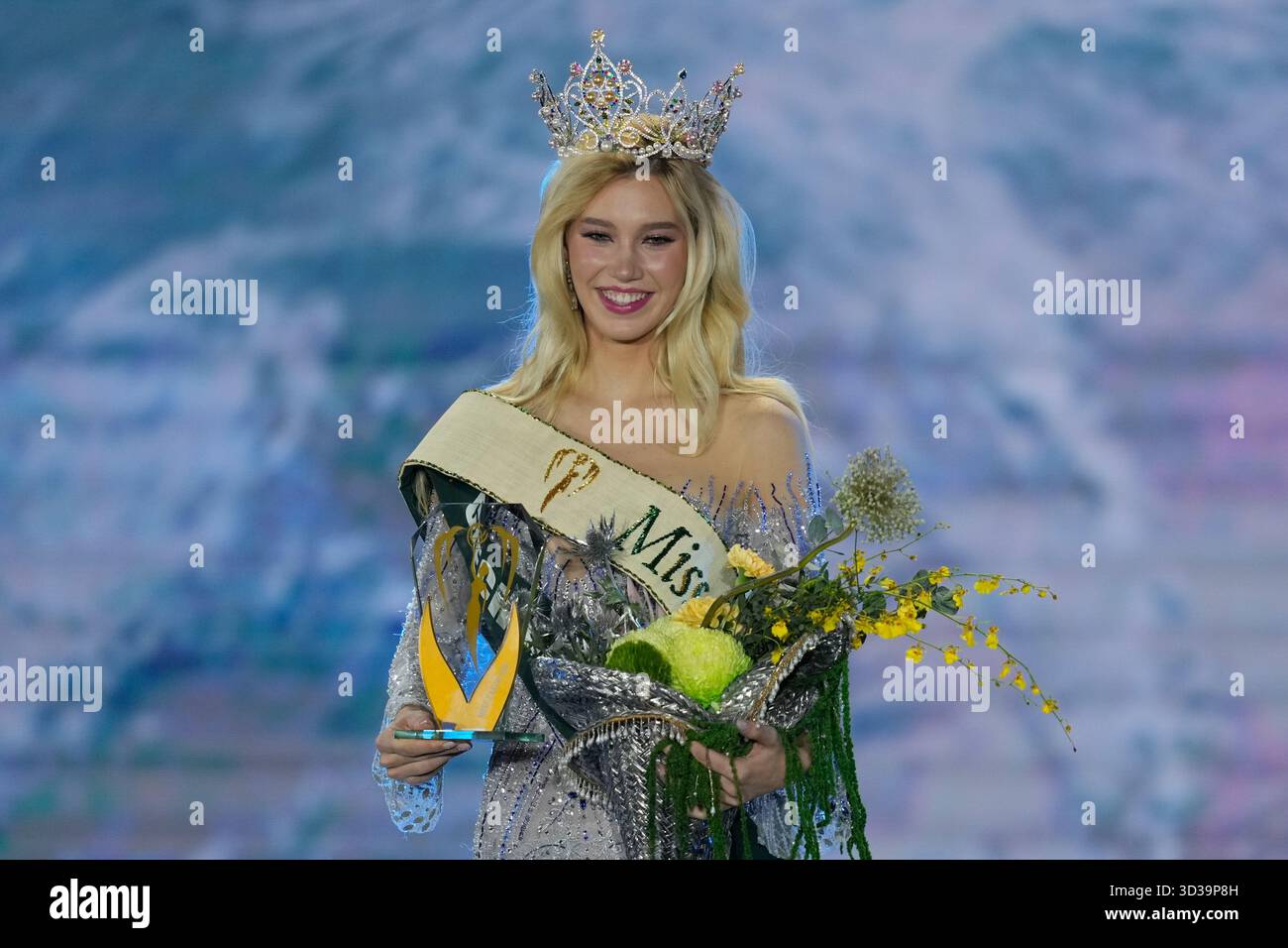 Natalie Puskinova of Czech Republic poses after winning Miss Earth 2025 ...