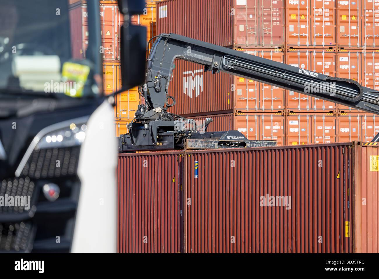 Shipping containers in the port of Mannheim. The port of Mannheim is ...