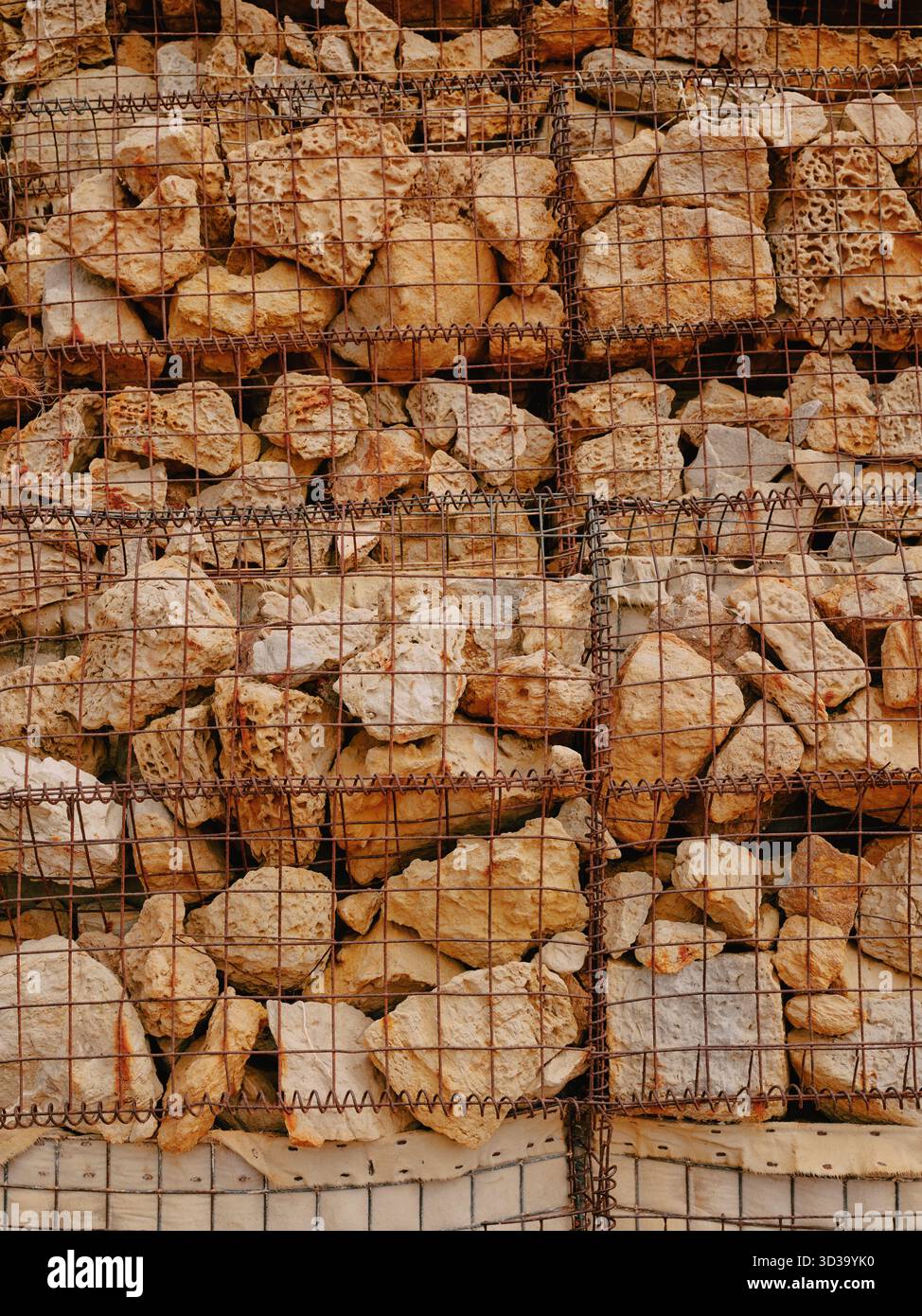 Gabions wire mesh cages of rocks used as sea defence to reduce coastal ...
