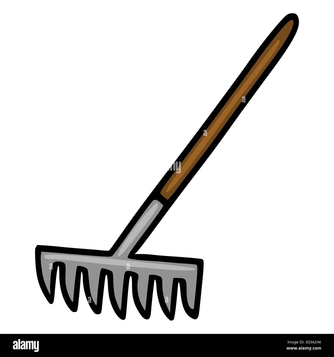 A simplified vector illustration of a garden rake with a brown handle ...