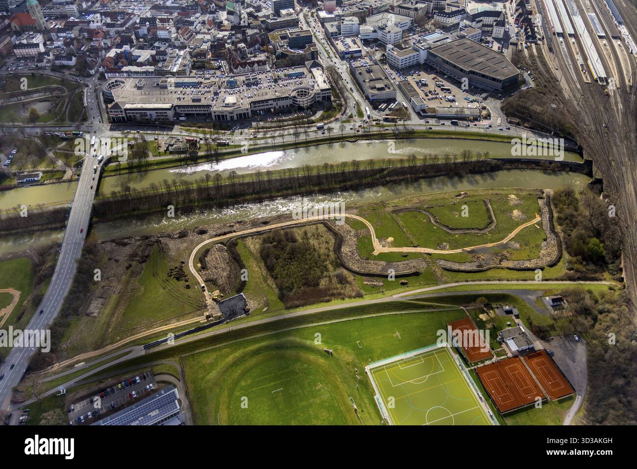 Aerial view, conversion of Lippewiesen FuerHamm to the water, Hamm ...