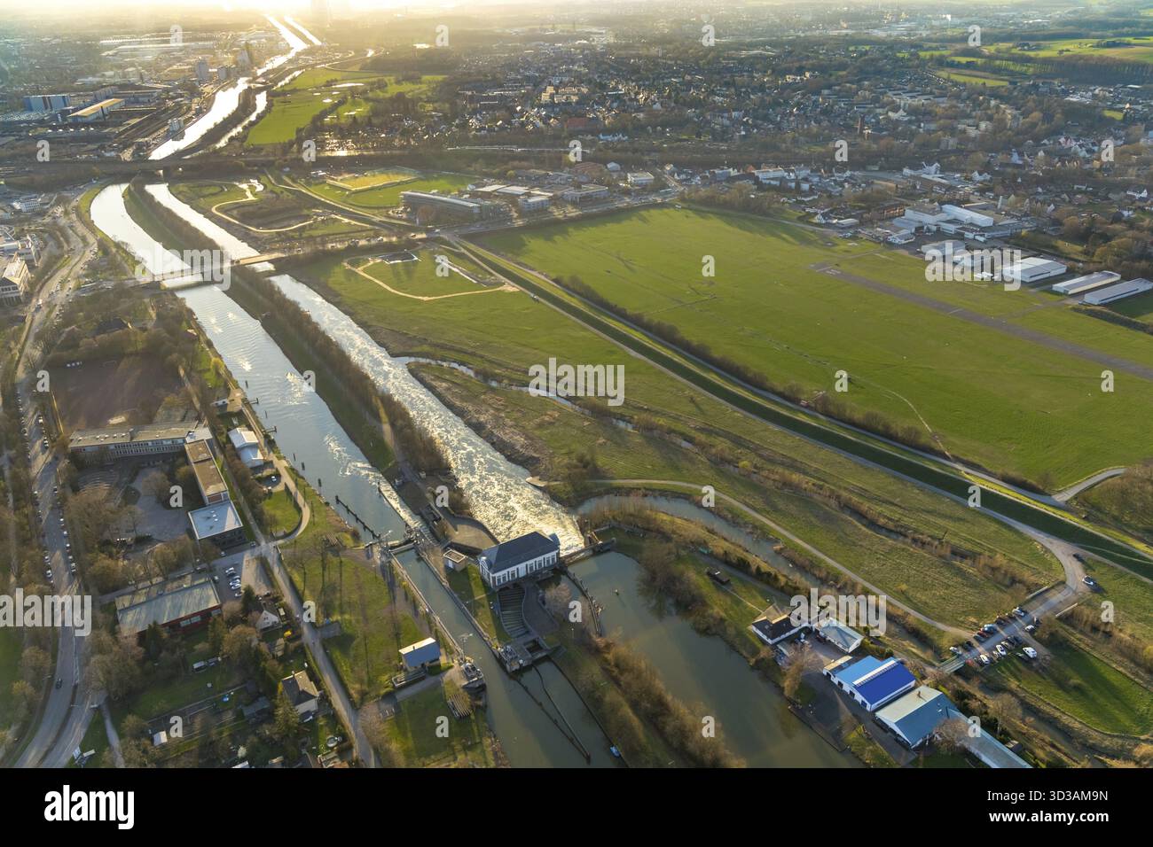 Aerial view, conversion of Lippewiesen FuerHamm to the water, Hamm ...