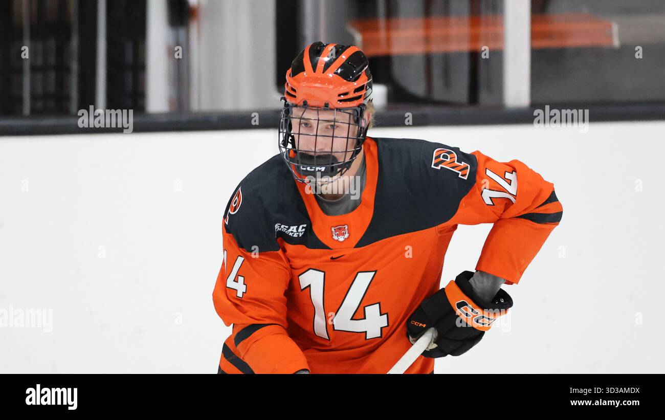 Princeton's Carson Buydens (14) is seen during warmups before an NCAA ...