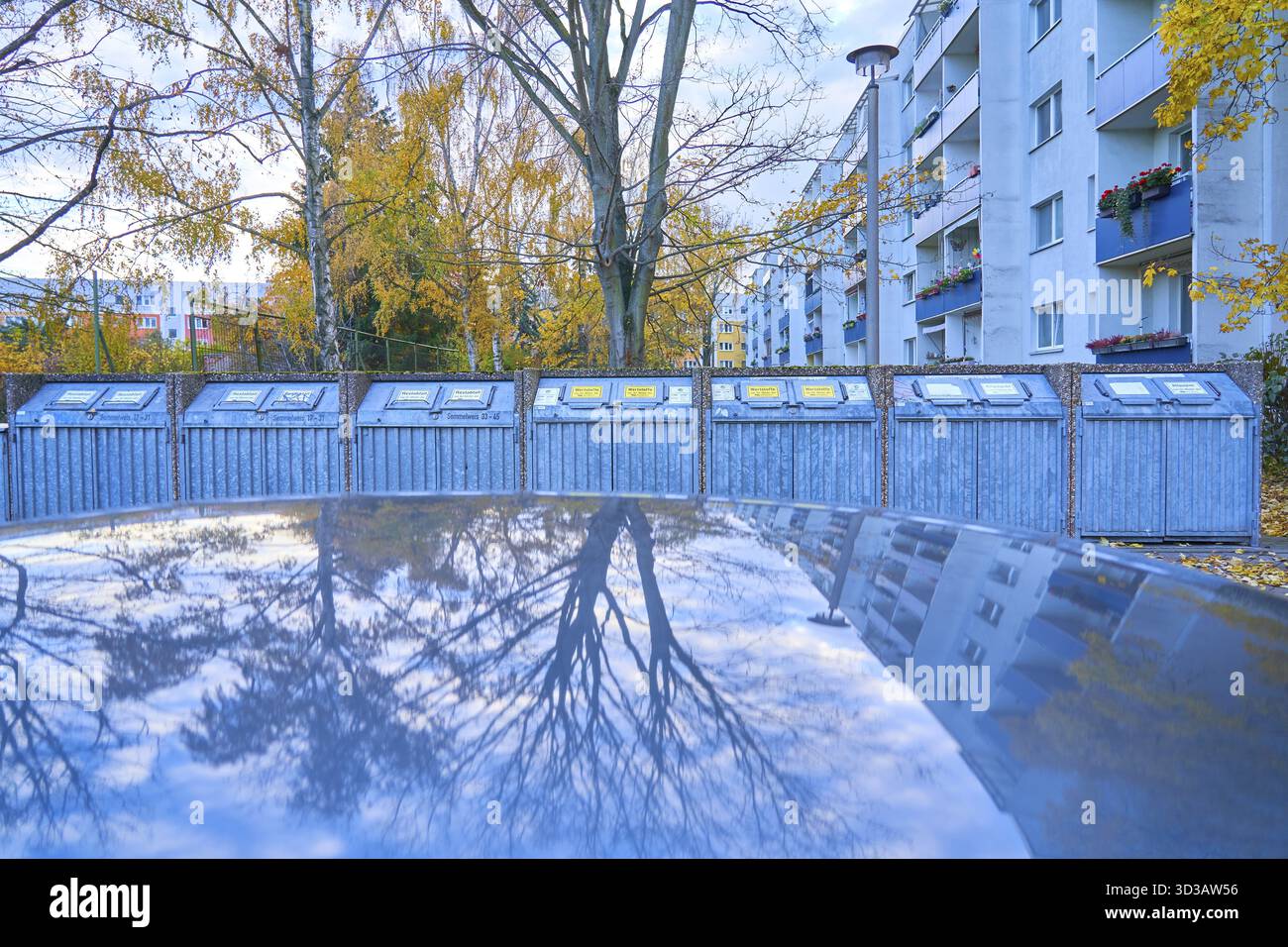 Waste separation in front of prefabricated residential complex for ...