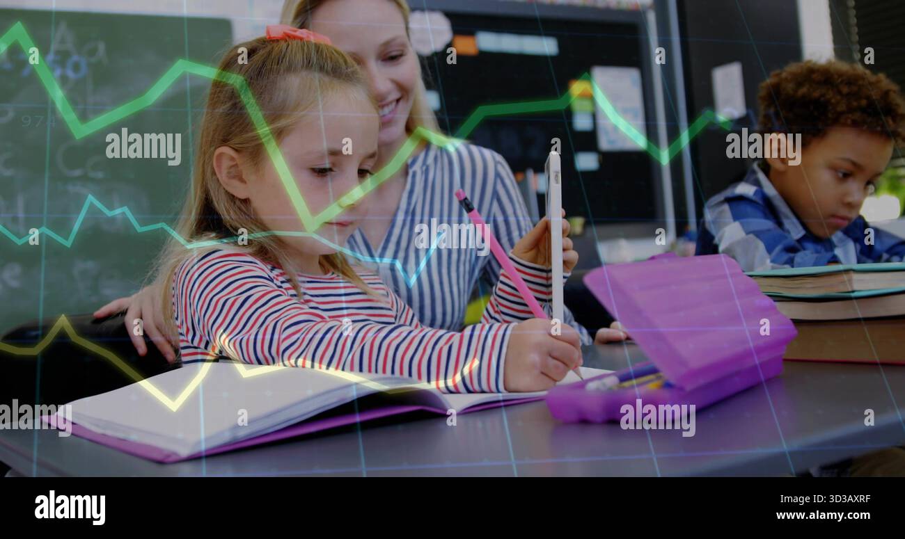 Teacher leaning guiding child girl hi-res stock photography and images ...