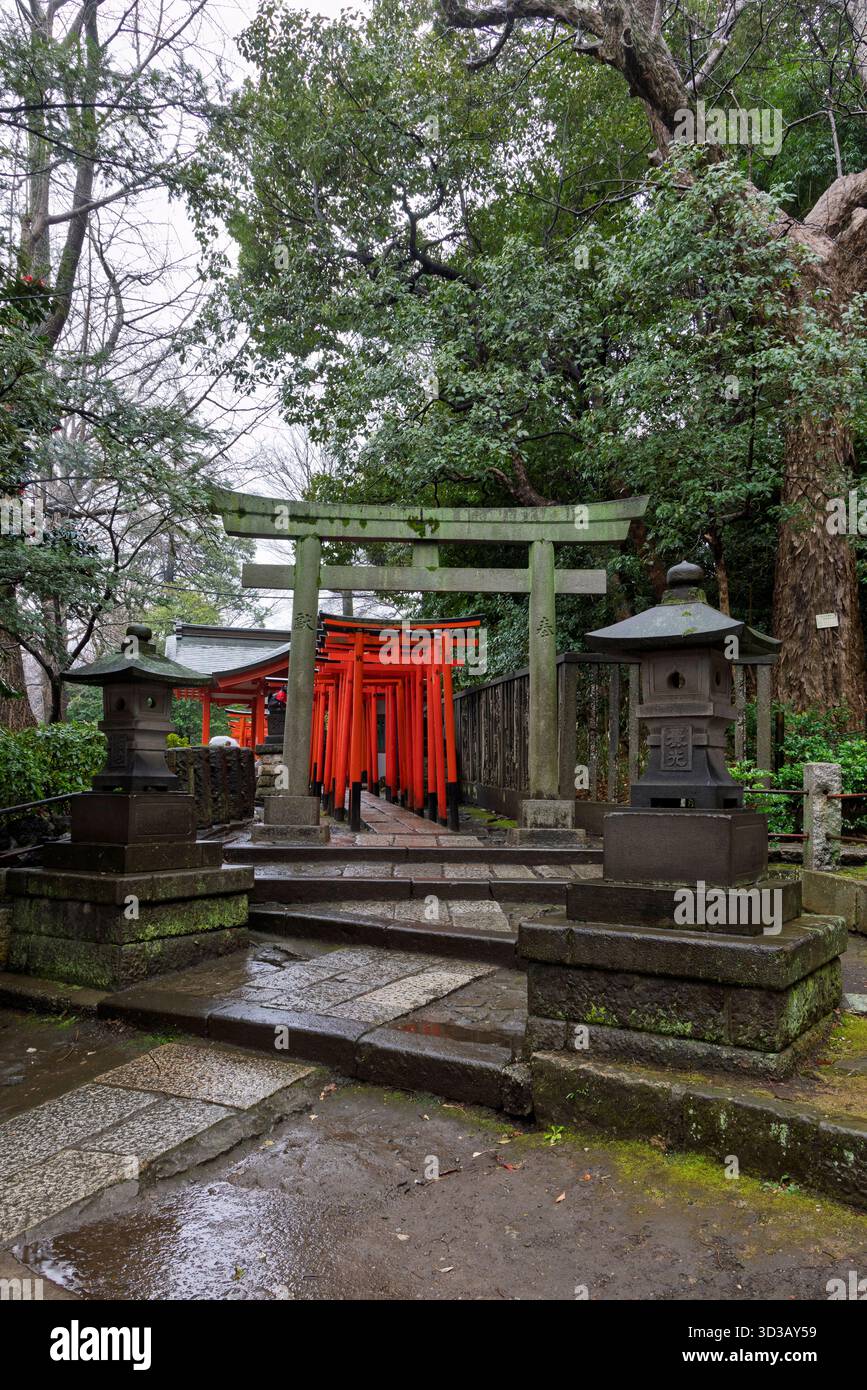 Scenic view red red torii gateway in Yanaka subsurb in Tokyo, Japan ...