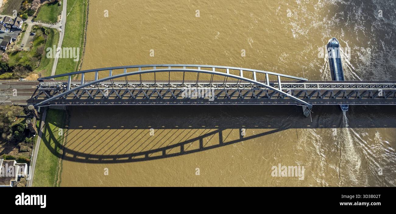 Aerial view, Old Hammer Bridge, steel arch bridge between Duesseldorf ...