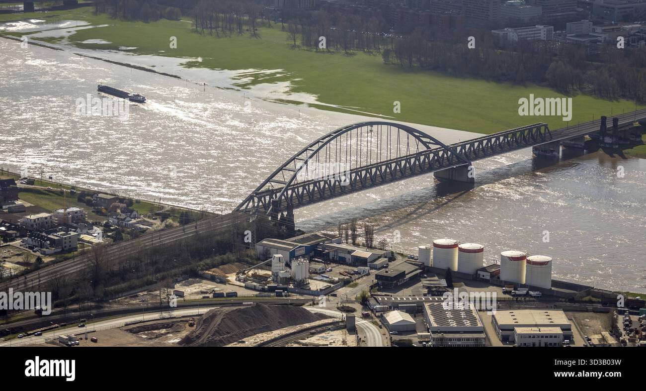 Aerial view, Old Hammer Bridge, steel arch bridge between Duesseldorf ...