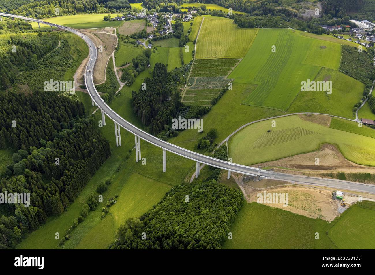 Aerial view of the extension of the A44 motorway with the bridges near ...
