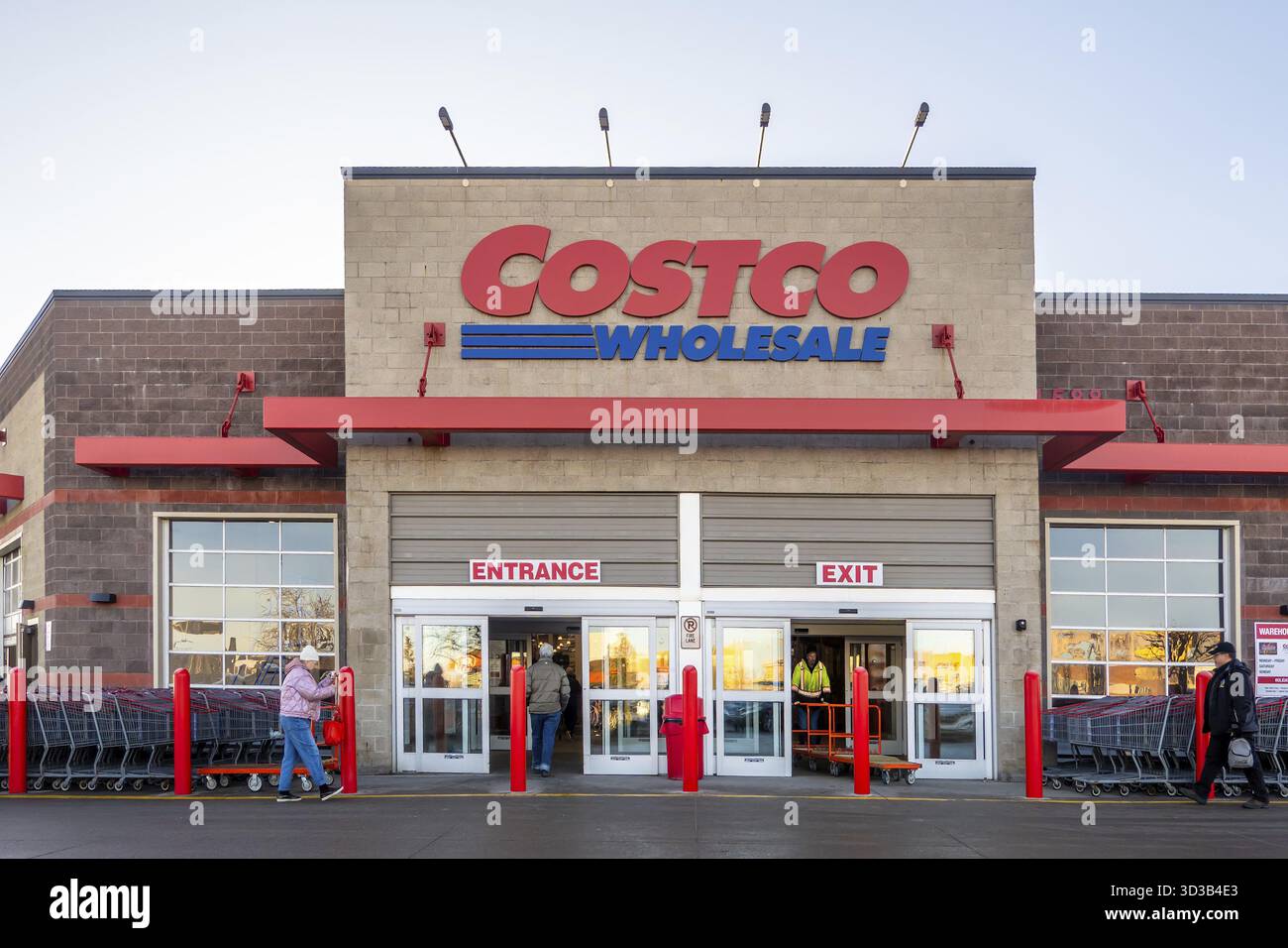 Calgary, Alberta, Canada. Mar 10, 2025. Costco Wholesale entrance with ...