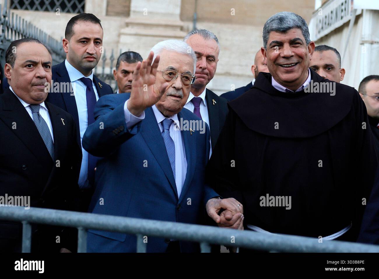 Palestinian President Mahmoud Abbas waves as he pays a visit to the ...