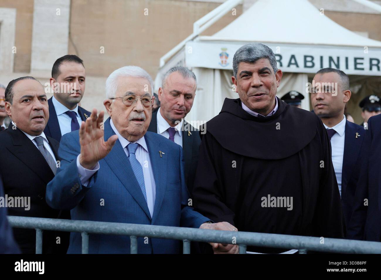 Palestinian President Mahmoud Abbas waves as he pays a visit to the ...