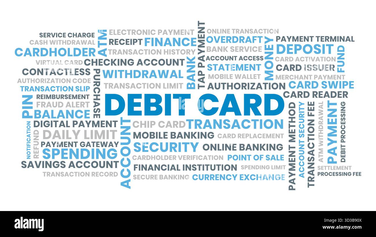 Debit card word cloud, electronic payment and banking security ...