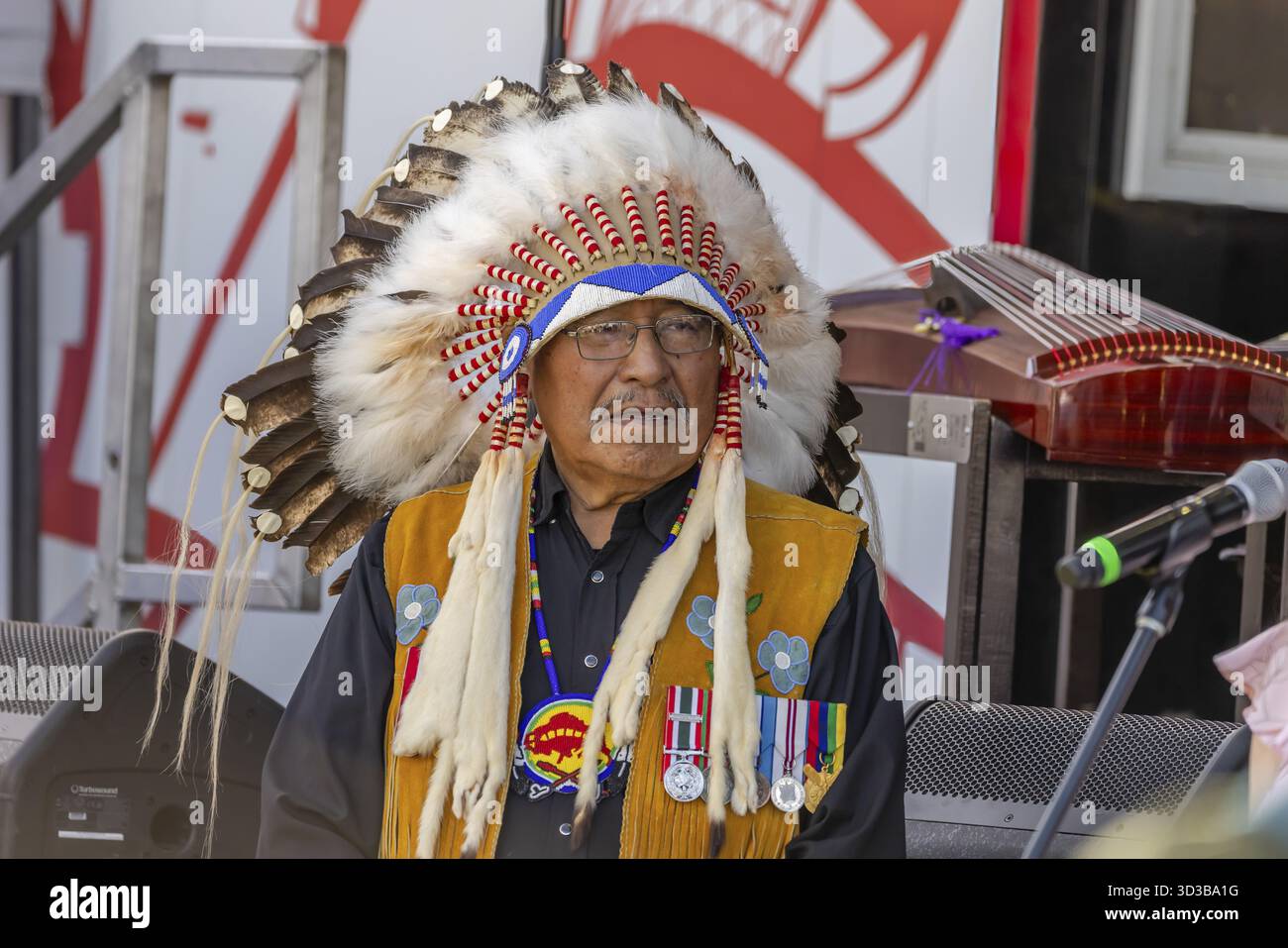 Calgary, Alberta, Canada. Sep 1, 2024. Elder Wolfleg, Miiksika'am wears ...