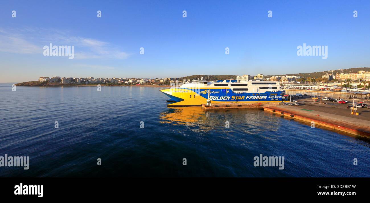 Golden Star Ferries fast boat at Rafina harbour and ferry port, early ...