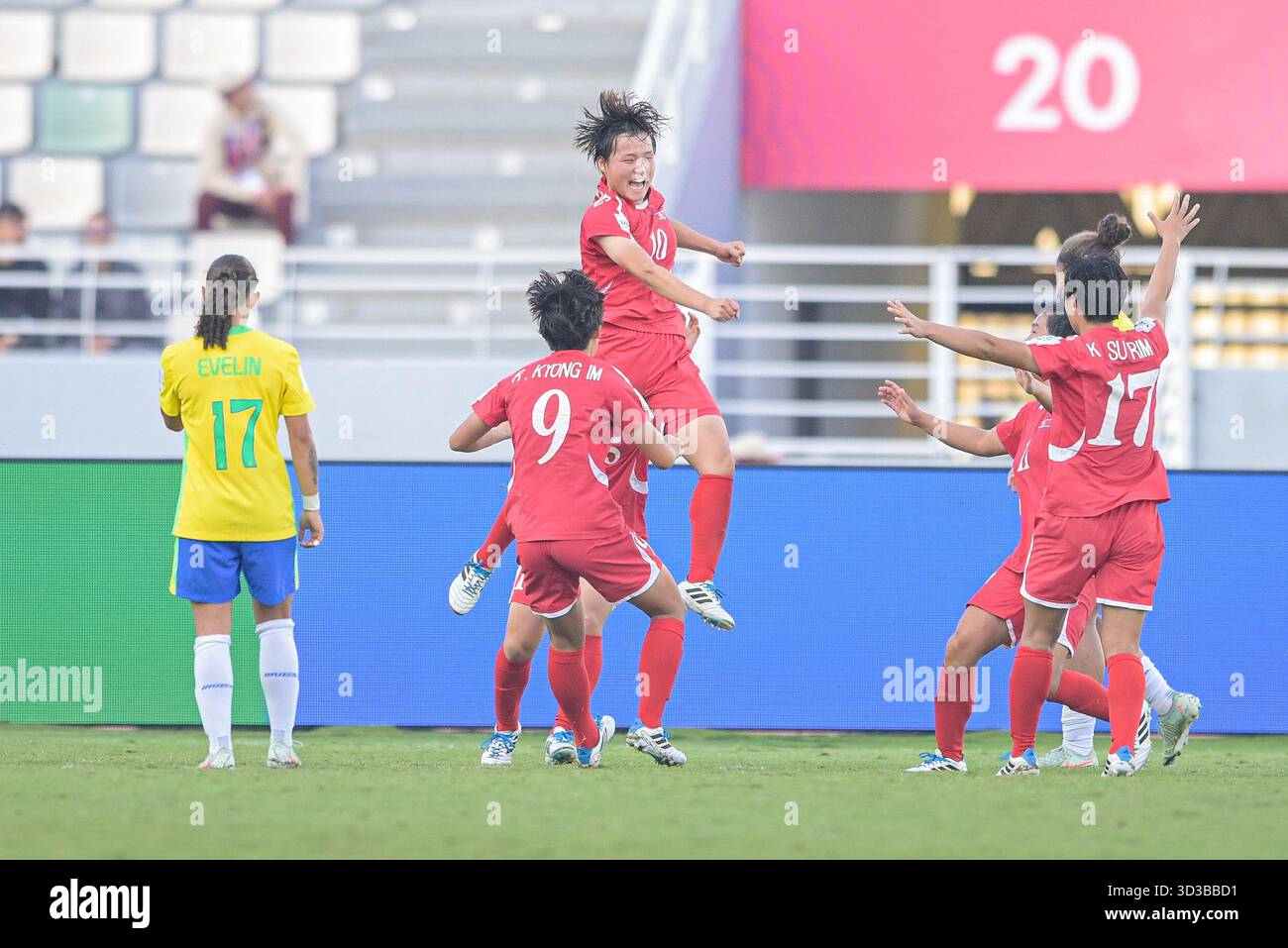 #10 Yu Y. Jong Hyang (Forward) of Korea DPR U-17 celebrates the goal of ...