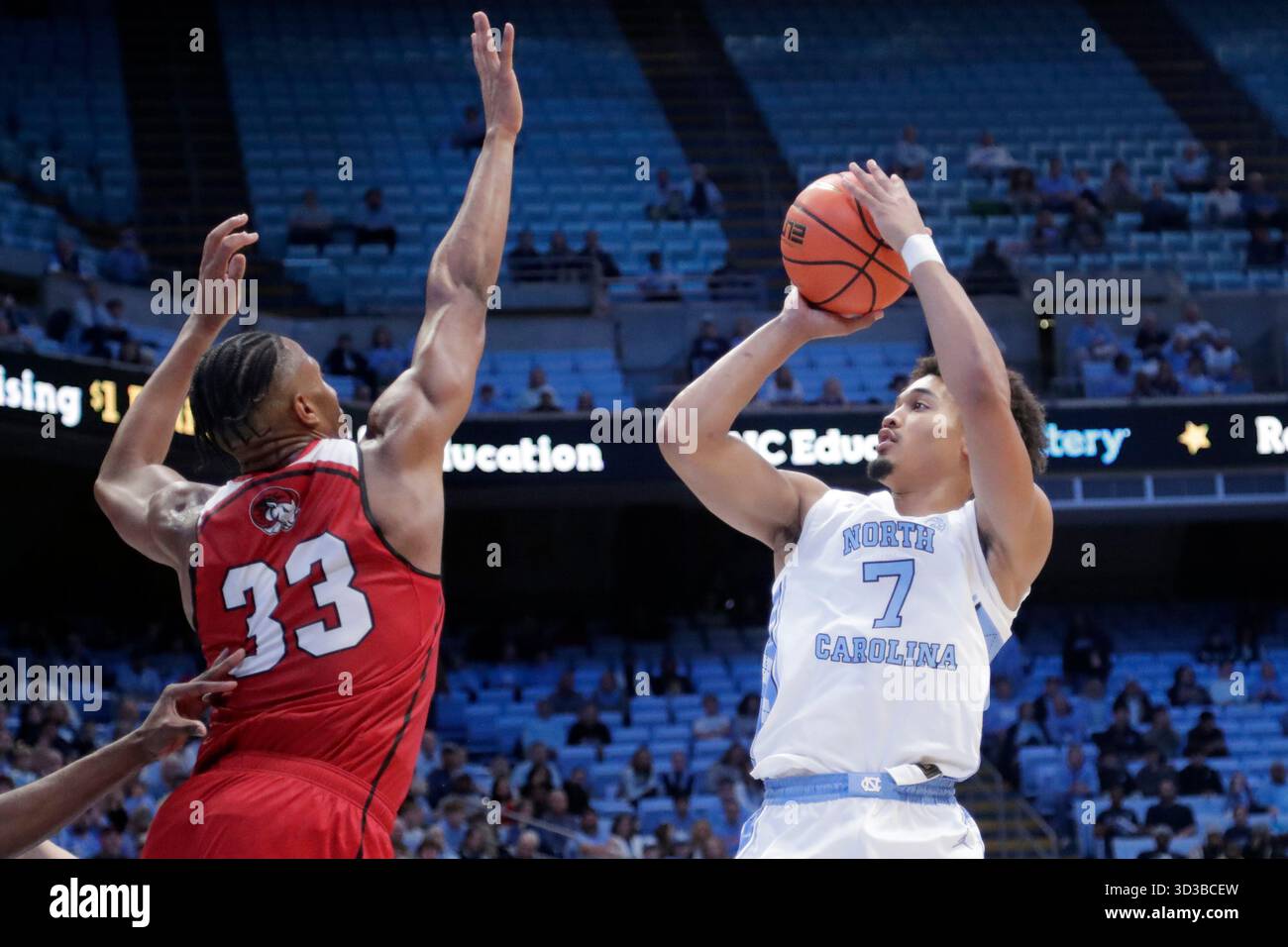 North Carolina guard Seth Trimble (7) shoots against Winston-Salem ...