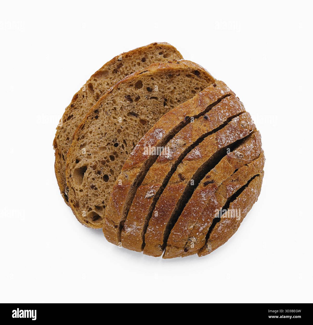 Food, Flat-lay of freshly baked sourdough bread loaf and bread slices ...