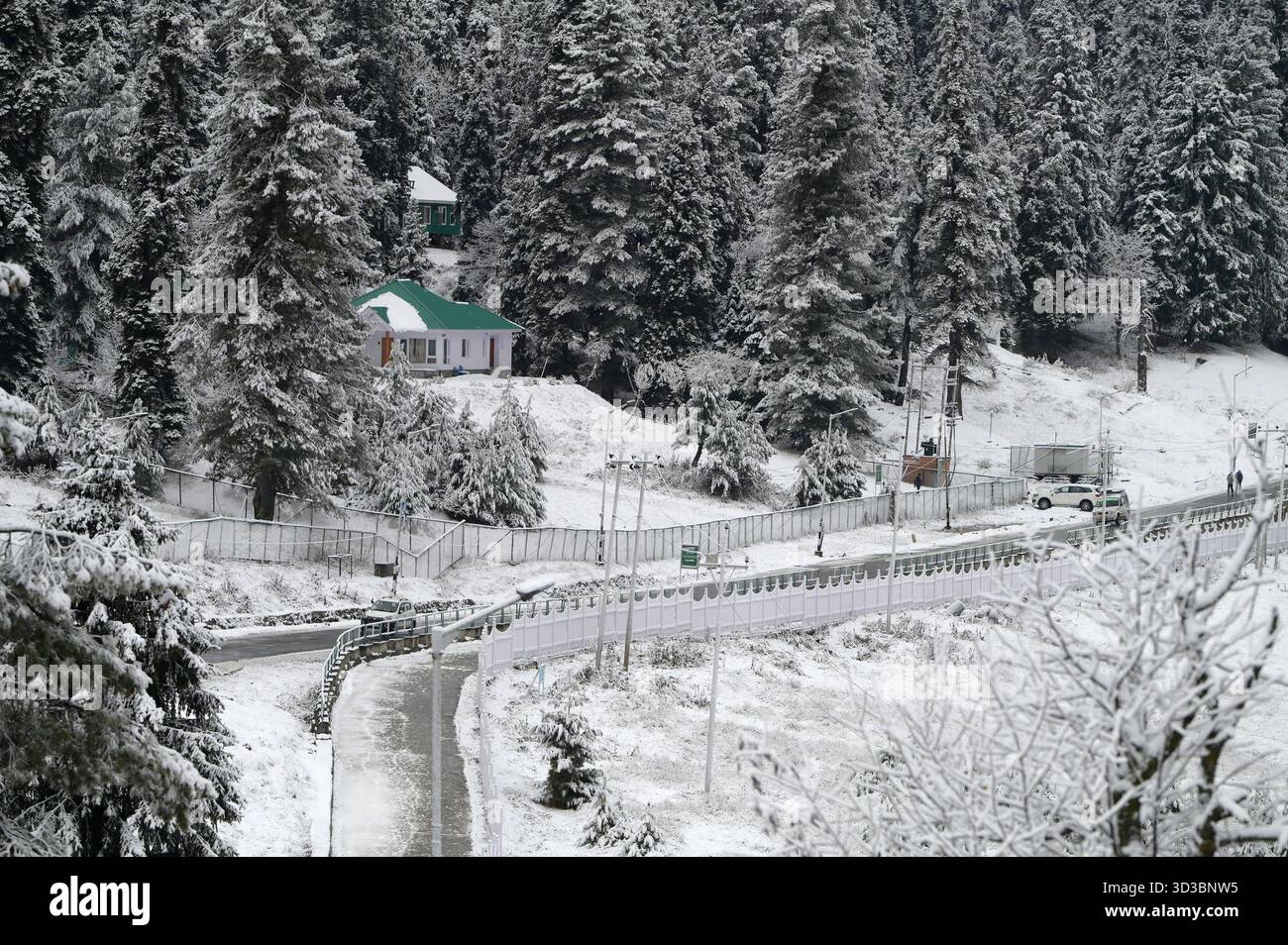 BARAMULLA, INDIA - NOVEMBER 5: A view of the snow-covered ski resort in ...