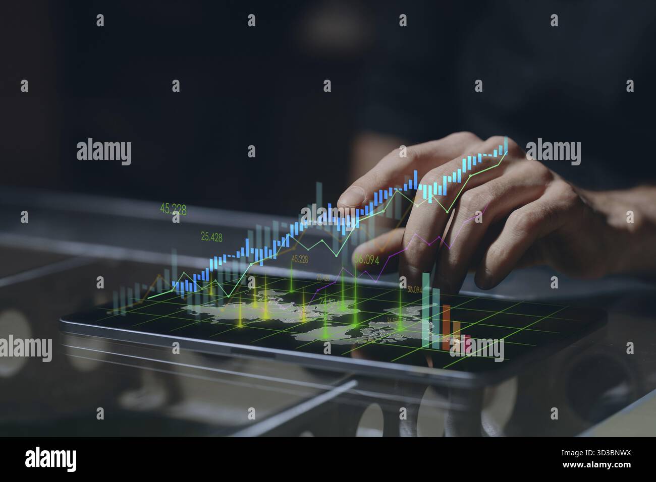 Businessman work on new business strategy virtual tablet pad screen ...