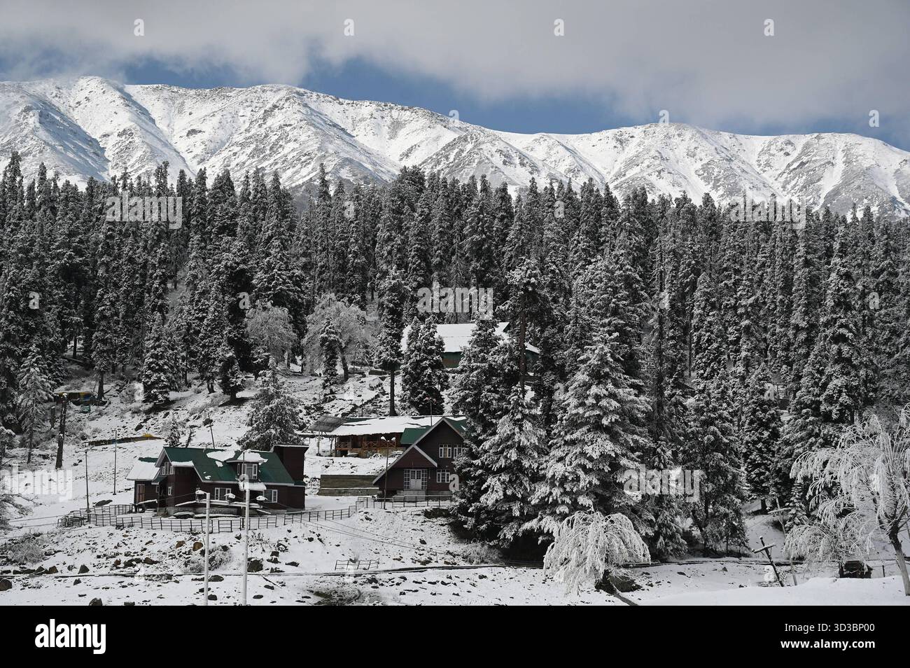 BARAMULLA, INDIA - NOVEMBER 5: A view of the snow-covered ski resort in ...
