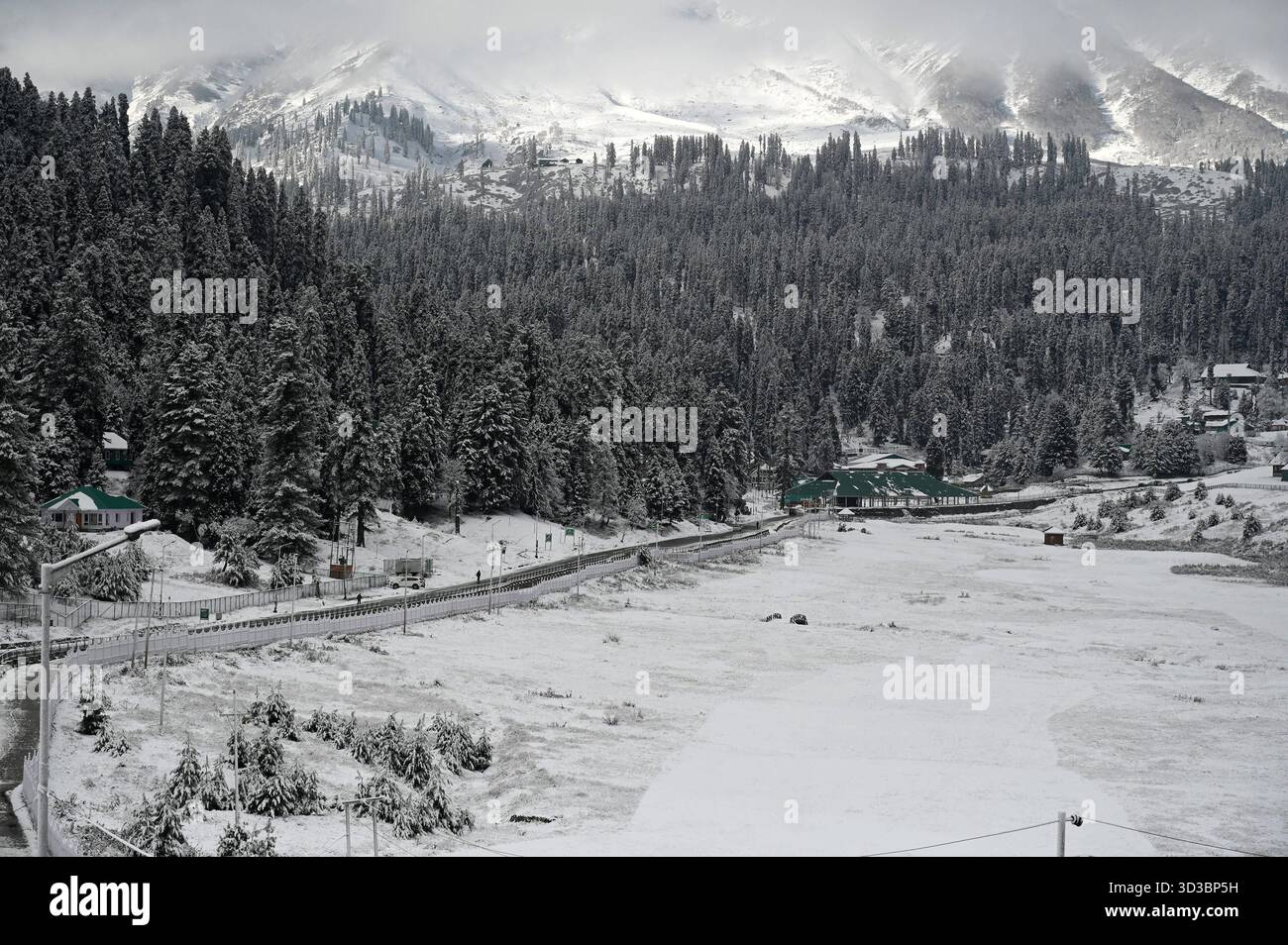 BARAMULLA, INDIA - NOVEMBER 5: A view of the snow-covered ski resort in ...