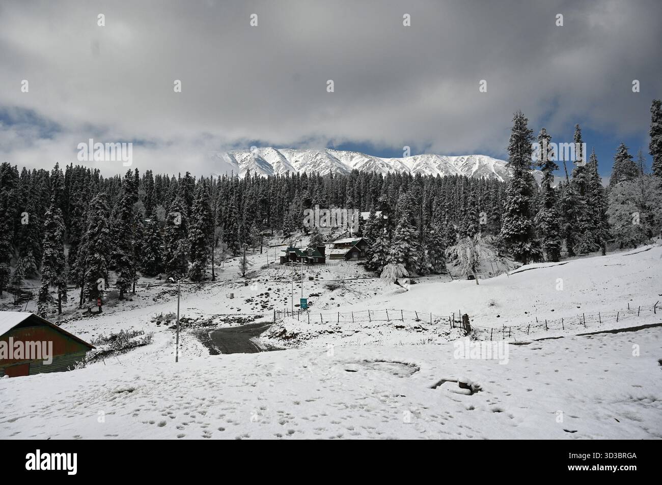 BARAMULLA, INDIA - NOVEMBER 5: A view of the snow-covered ski resort in ...